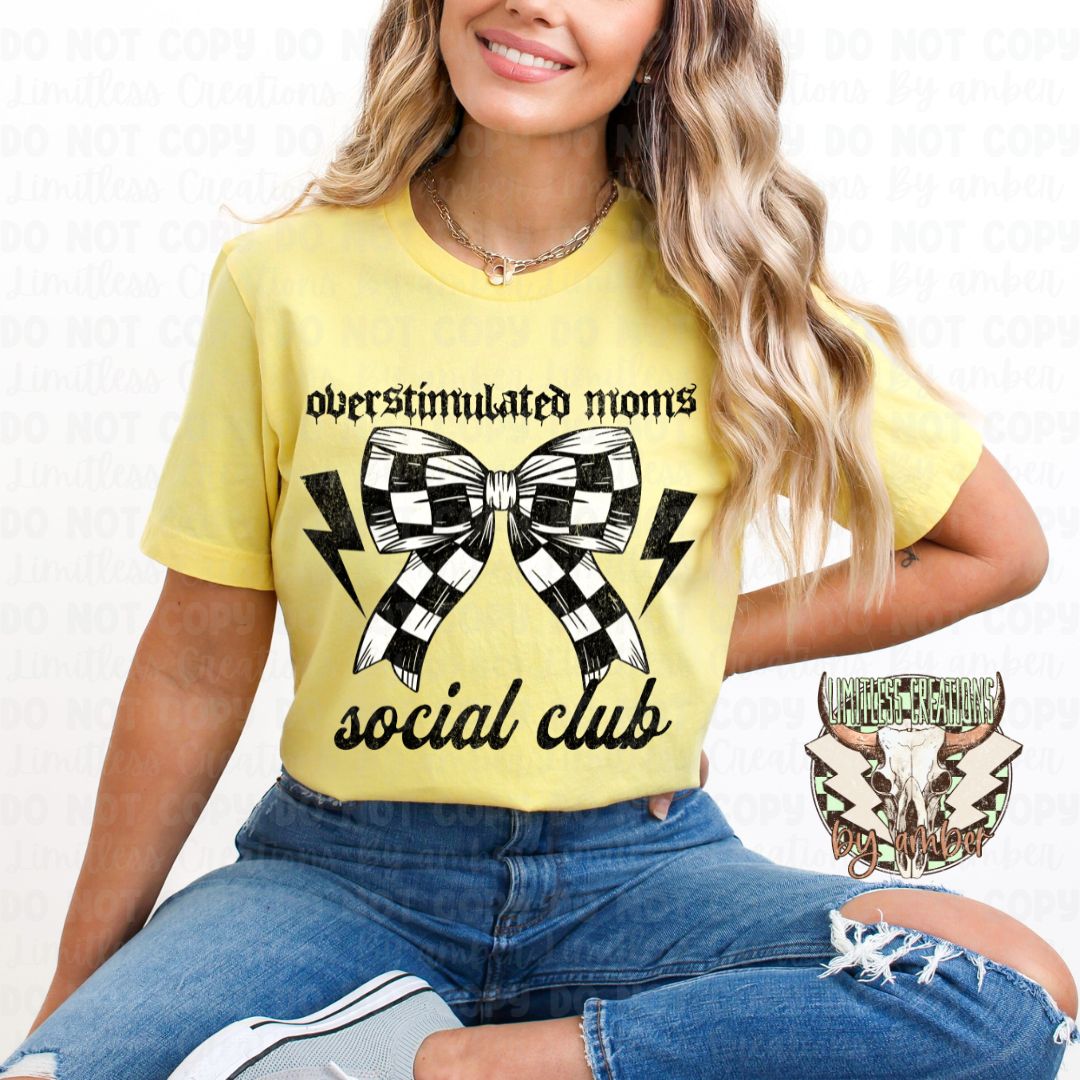 Overstimulated moms social club with checkered bow | Limitless Creations by Amber LLC