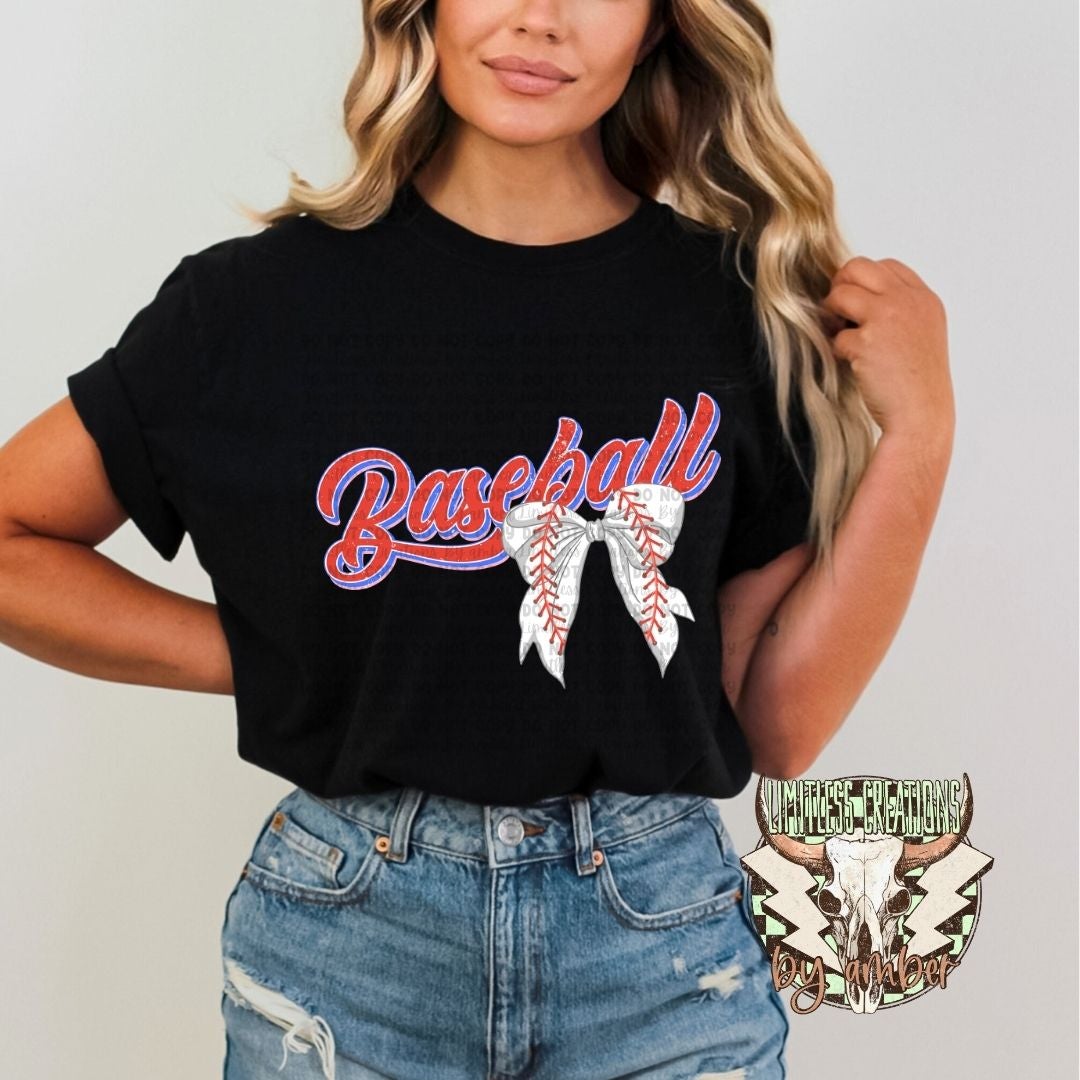 Baseball MAMA with bow | Limitless Creations by Amber LLC